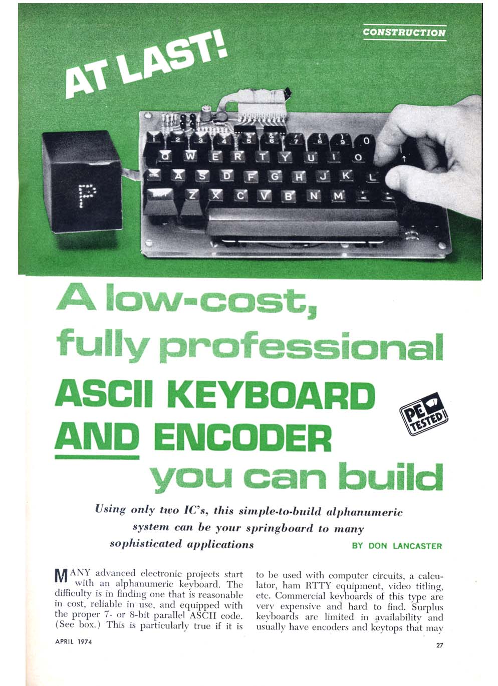 AppleBox - Apple 1 Datanetics Keyboard page